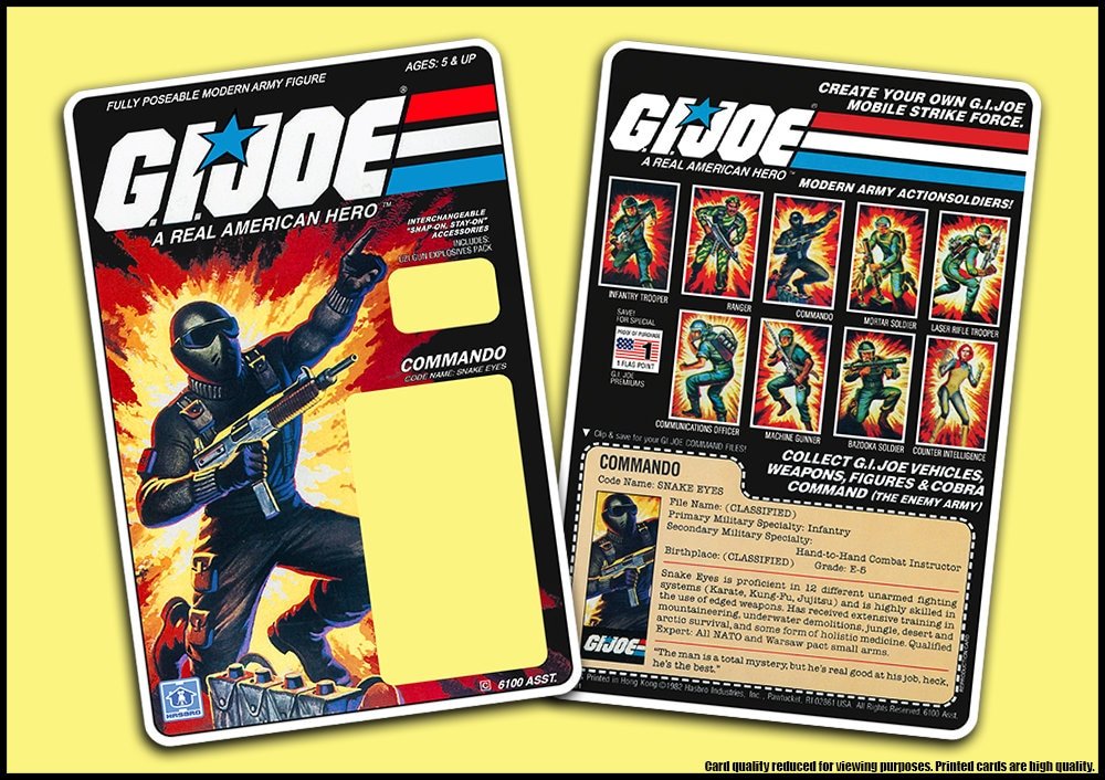 Custom GI JOE Vintage 9 back Snake Eyes Inspired Reproduction Cardback ...