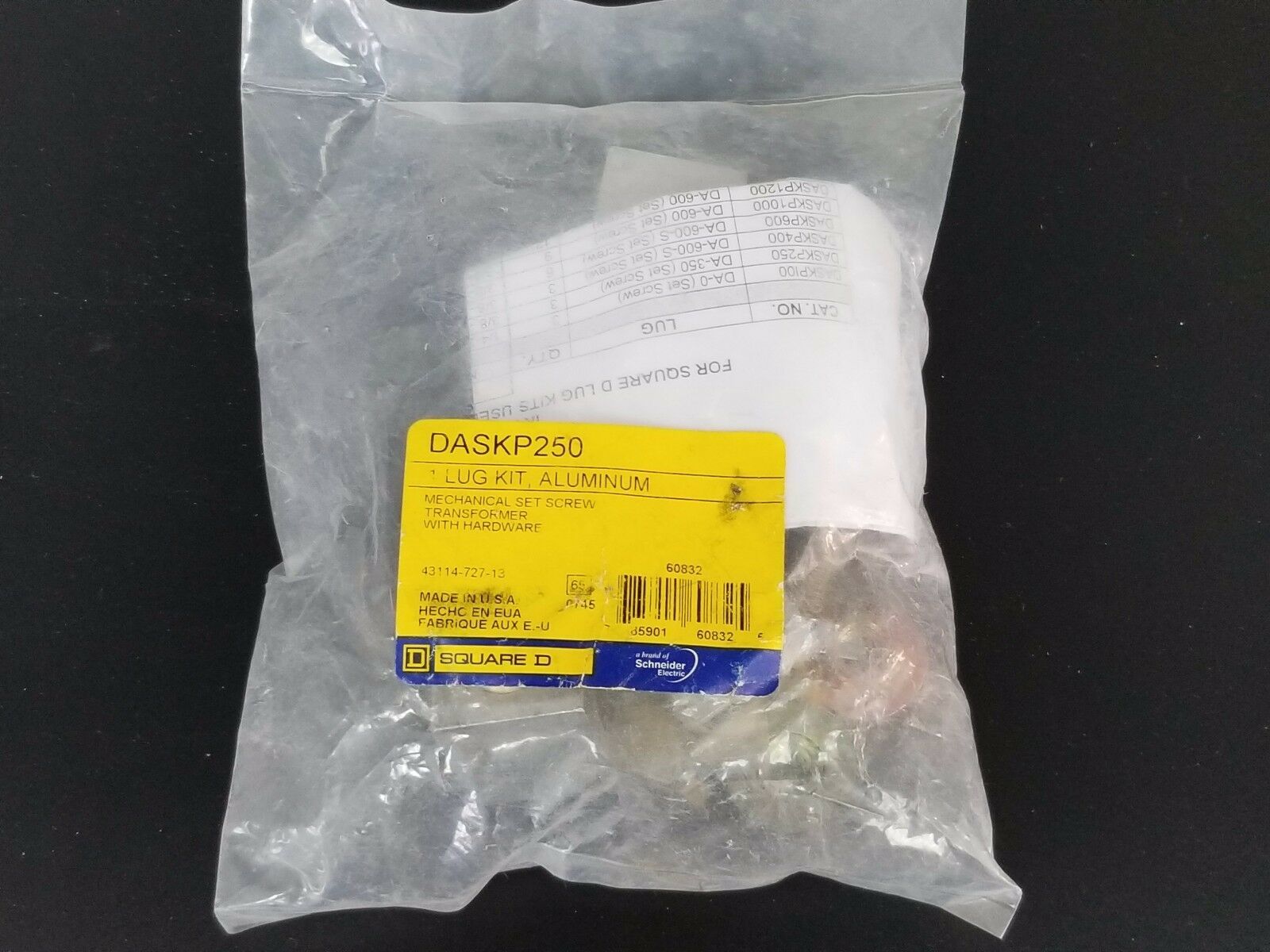 SQUARE D ALUMINIUM LUG KIT DASKP250 MECHANICAL SET SCREW TRANSFORMER W ...