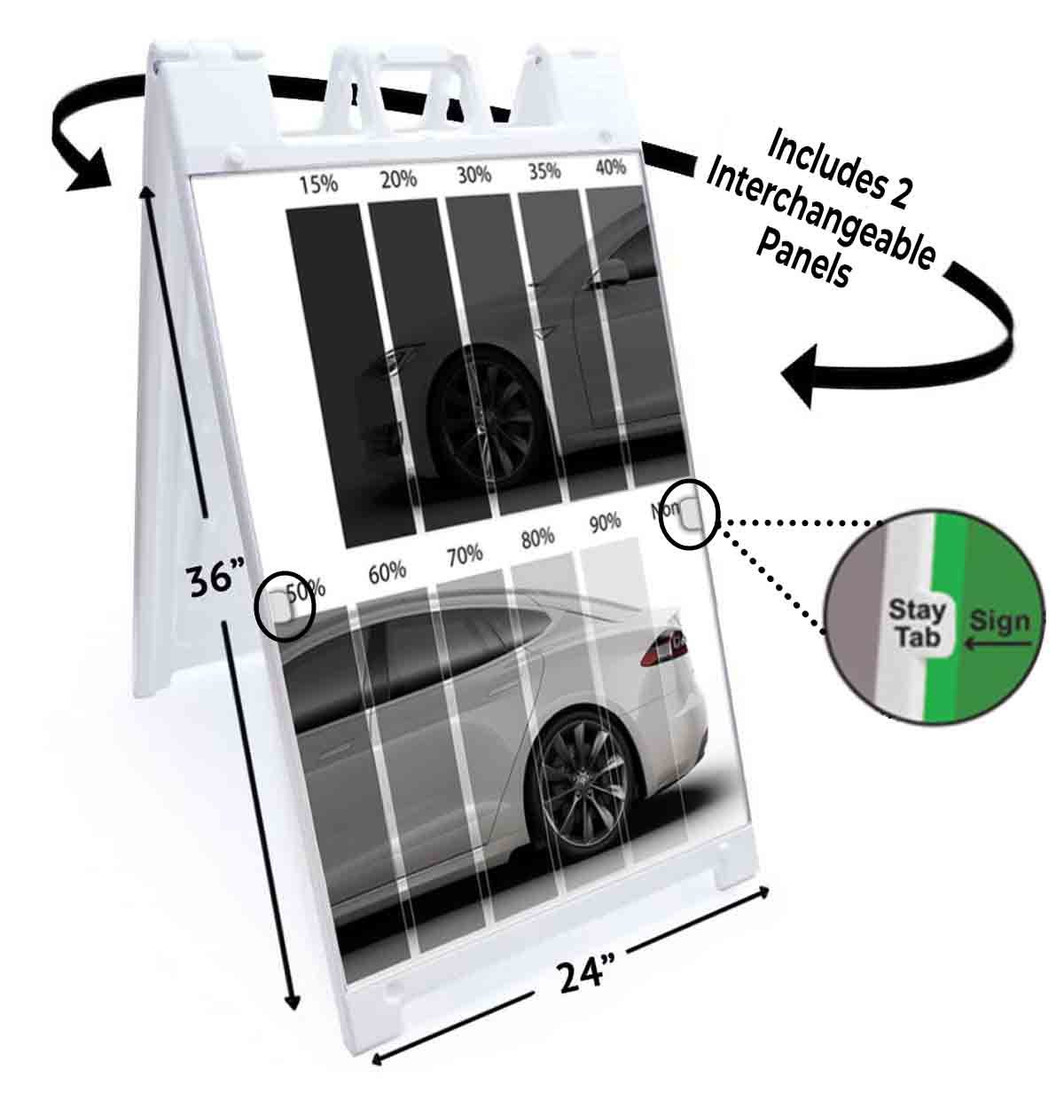 WINDOW TINT Signicade 24x36 Aframe Sidewalk Decal Sign Banner CARS SUN ...