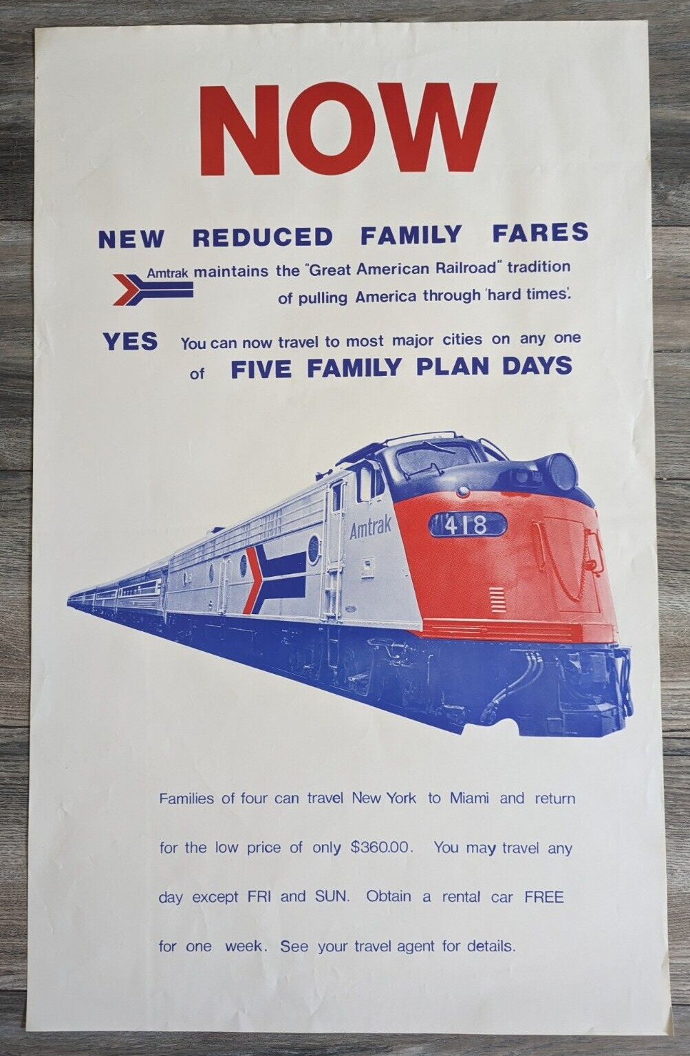 Amtrak Advertising Family Fares / Plan Poster 18" x 29" - Transportation