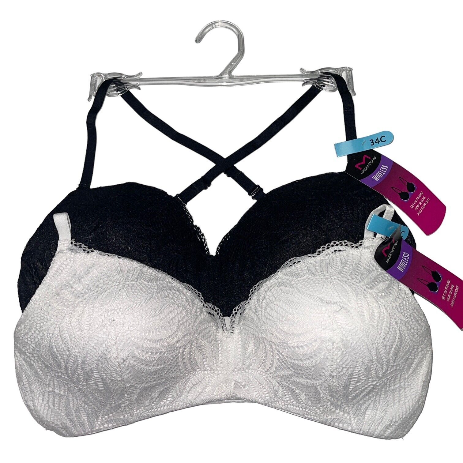 Maidenform Bra Wirefree Lace Overlay Convertible Lift Contour Padded ...