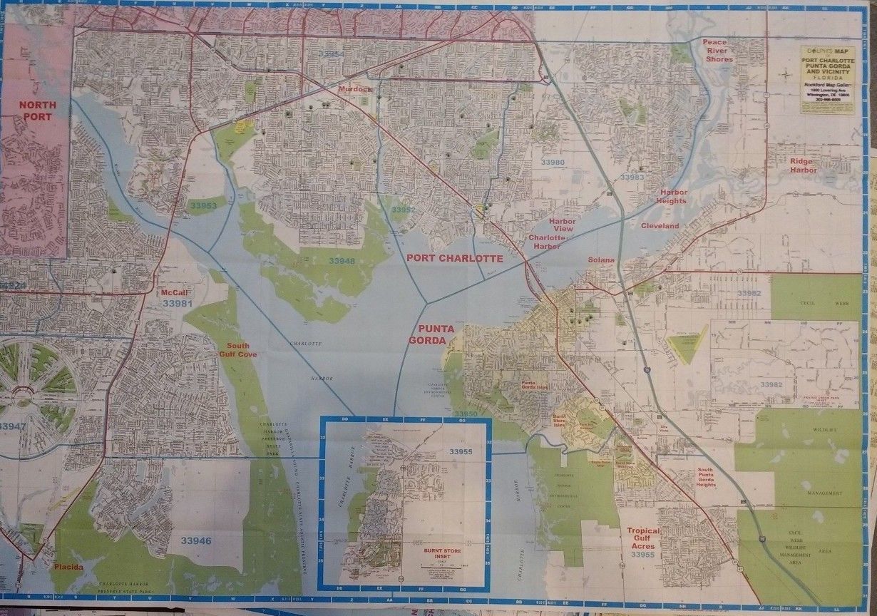 Port Charlotte Punta Gorda FL Laminated Wall Map (D) - Maps & Atlases