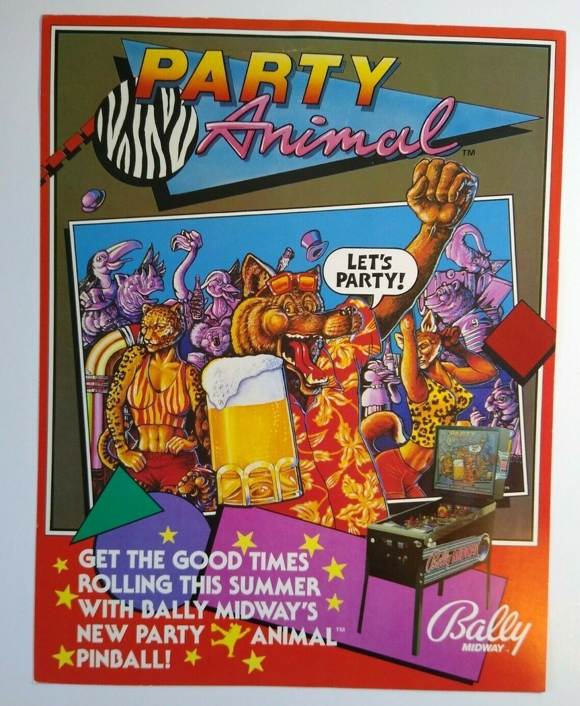 Party Animal Pinball Flyer Original Game Art Vintage Retro Promo 1987 ...