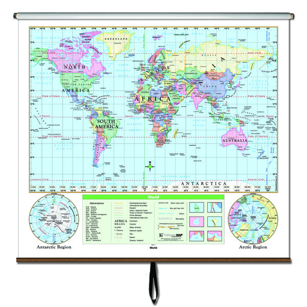 World Essential Classroom Wall Map on Roller - Maps & Atlases