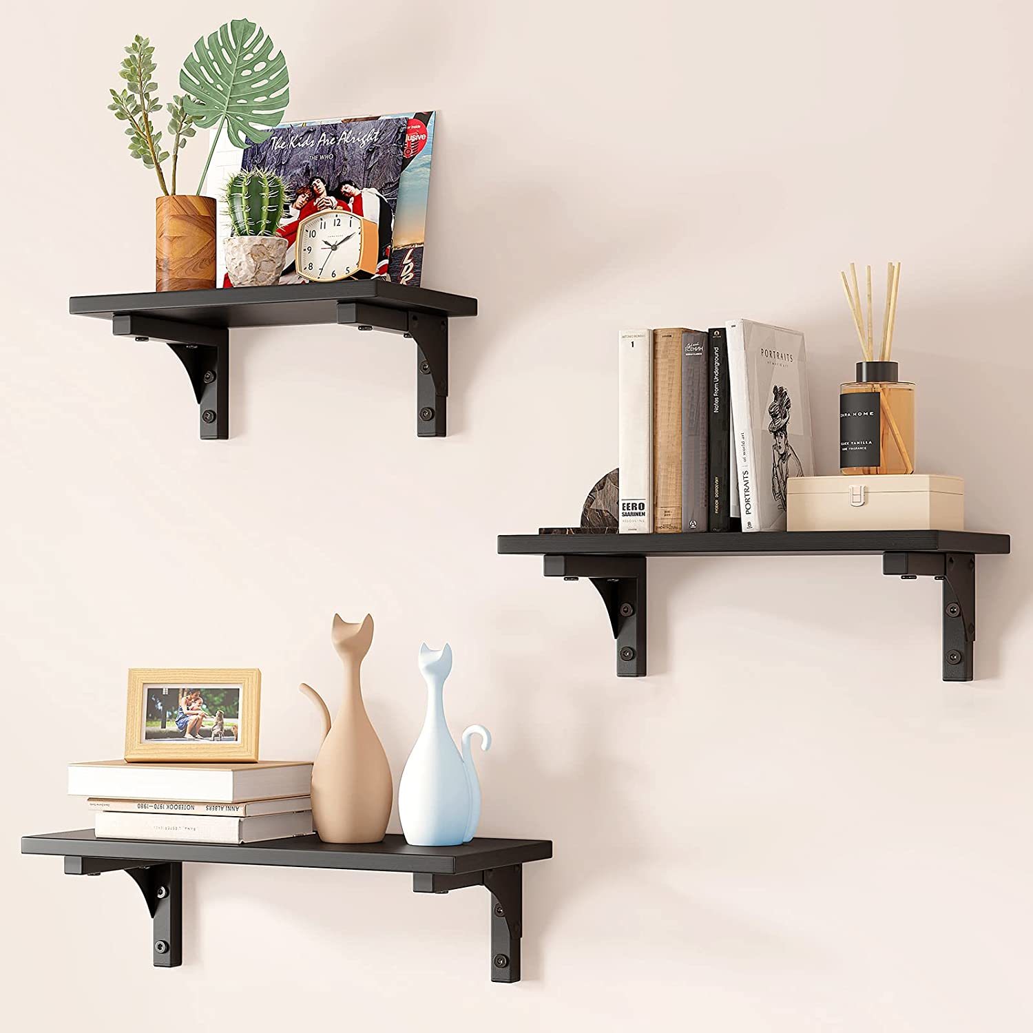 Set of 3 Wider Floating Shelves, Solid Wall Shelves for Bedroom, Wall ...