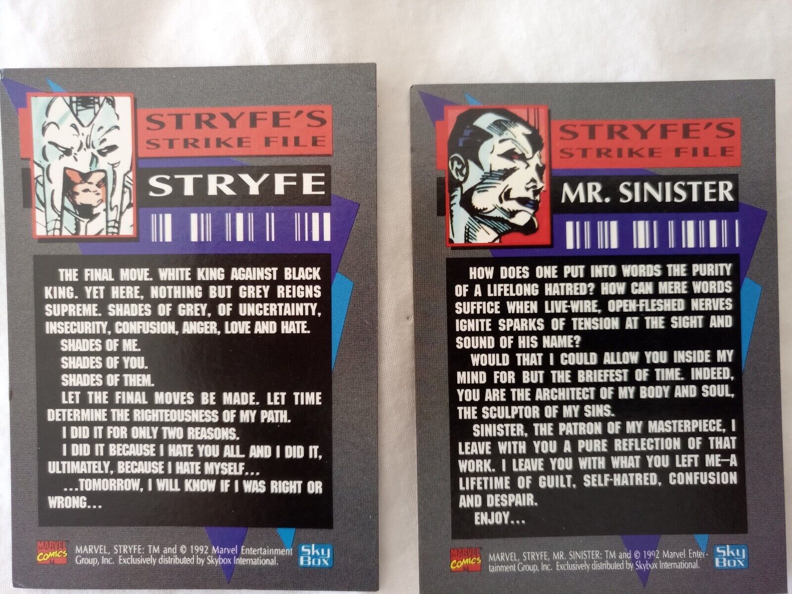 1992 Marvel STRYFE'S STRIKE FILE HUNTER & PREY & MR SINISTER SKYBOX ...