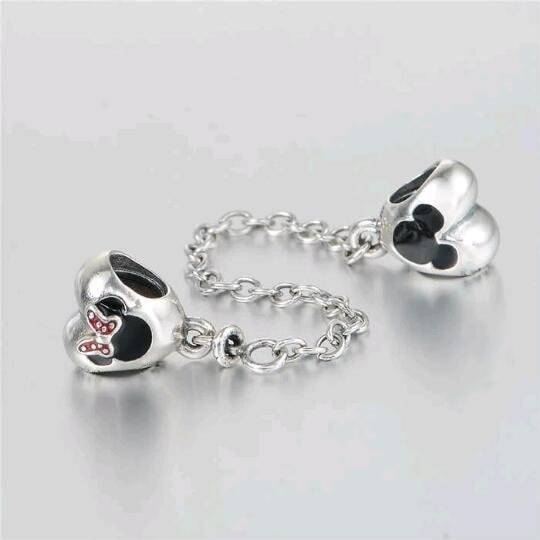 925 Sterling Silver Disney Mickey Mouse and Minnie Mouse Safety Chain ...