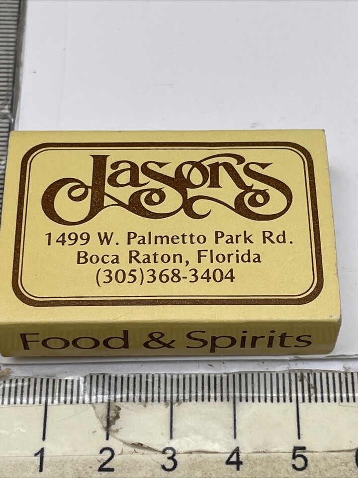 Matchbook Cover Jason’s Food & Spirits restaurant Boca Raton, FL ...