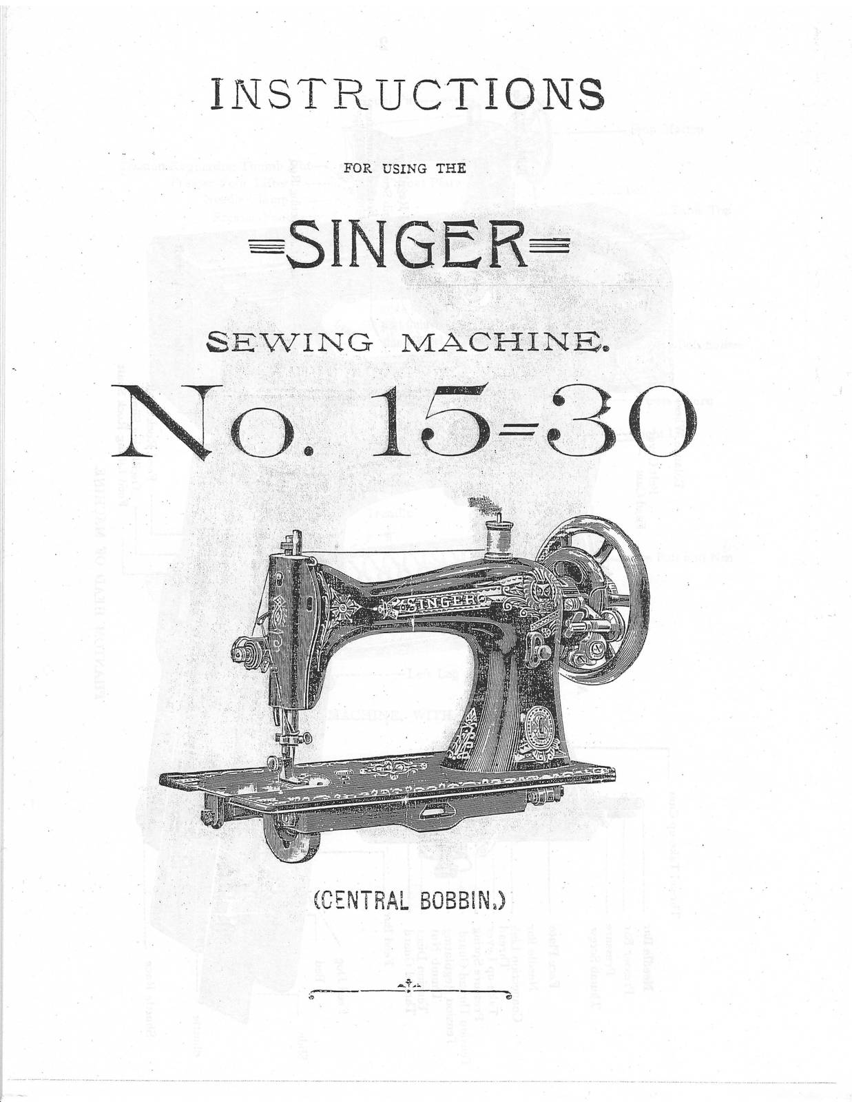 Singer 15-30 Sewing Machine Instruction Manual and Parts List Enlarged ...
