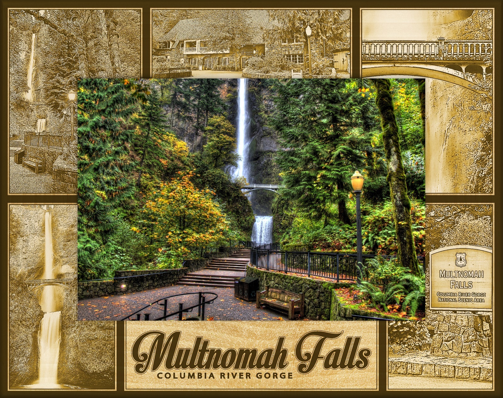 Multnomah Falls Columbia River Gorge Laser Engraved Wood Picture Frame ...