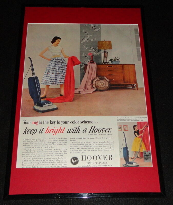 1955 Hoover Vacuum Framed 11x17 ORIGINAL Advertising Display - Appliances