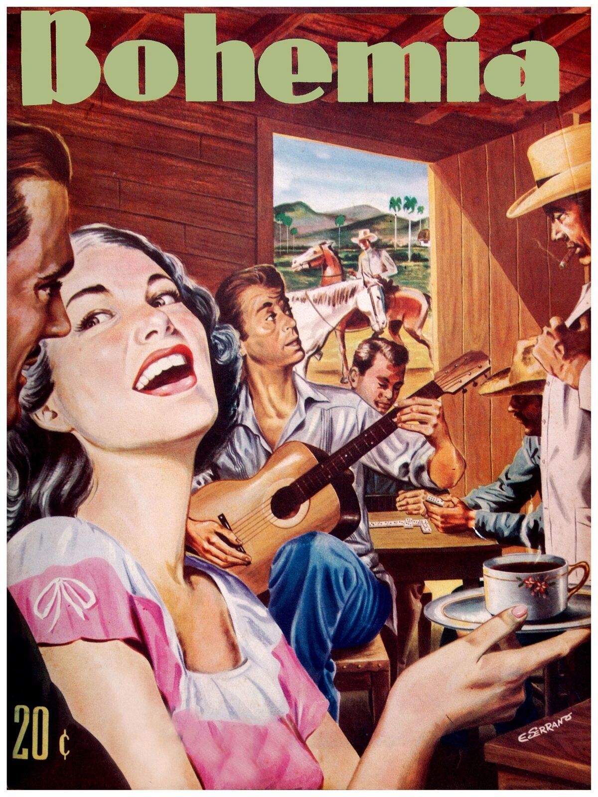 5017.Retro Cuban people in bar.man plays guitar.POSTER.decor Home ...