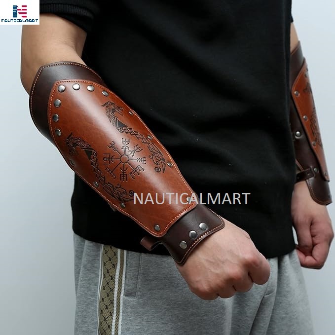 Leather Gauntlet Wristband Medieval Arm Armor Viking Arm Guards Bracers ...
