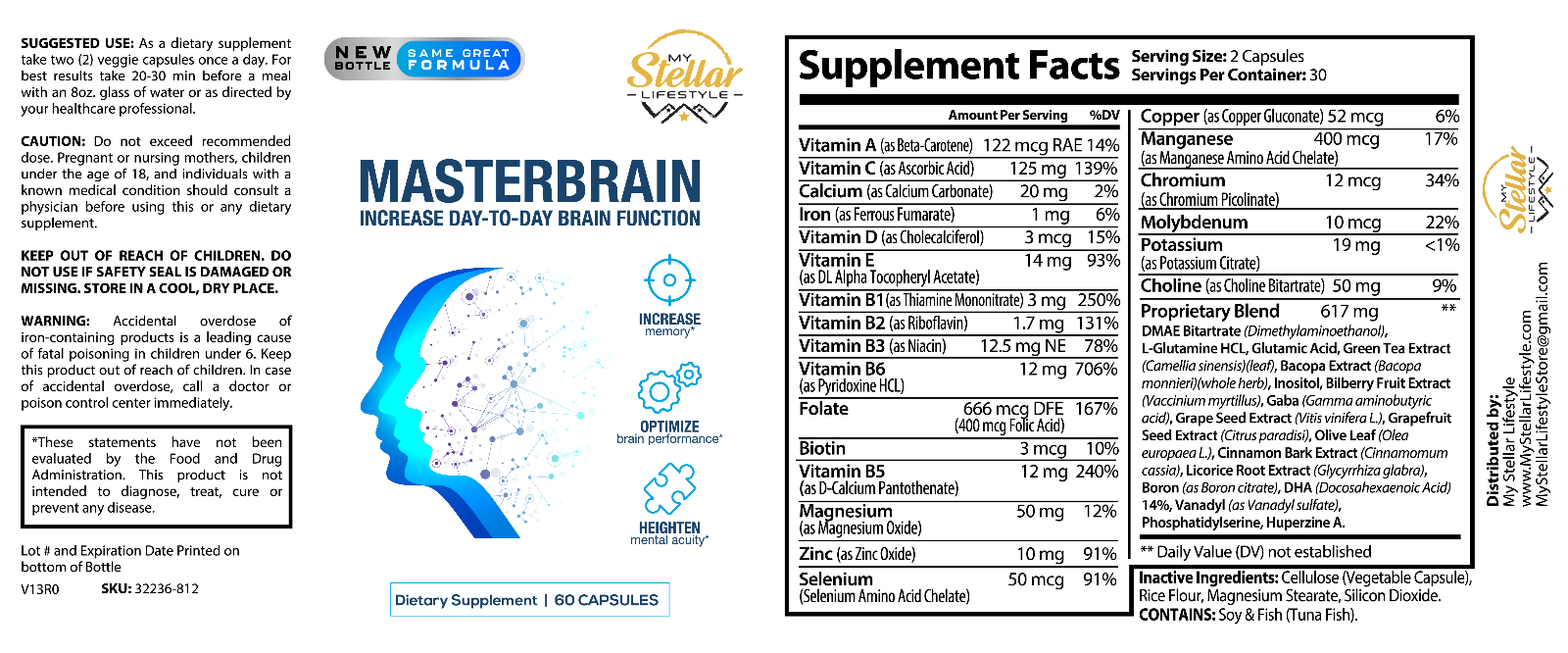 2 Pack Masterbrain, aumenta la función cerebral del día a día-60 Cápsulas x2 - Dietary Supplements