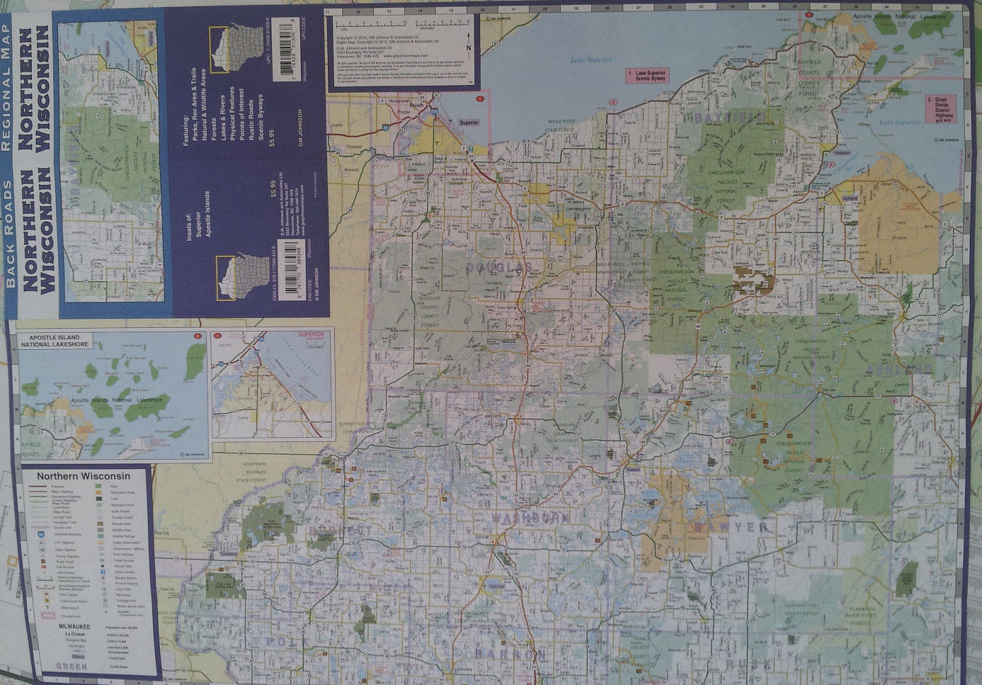 Northern Wisconsin 19 x 27 Laminated Wall Map (G) - Maps & Atlases