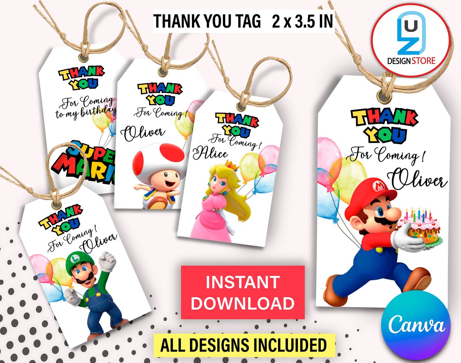 Mario Favor Tags, Super Mario Thank You Tags, Mario Brothers Birthday ...