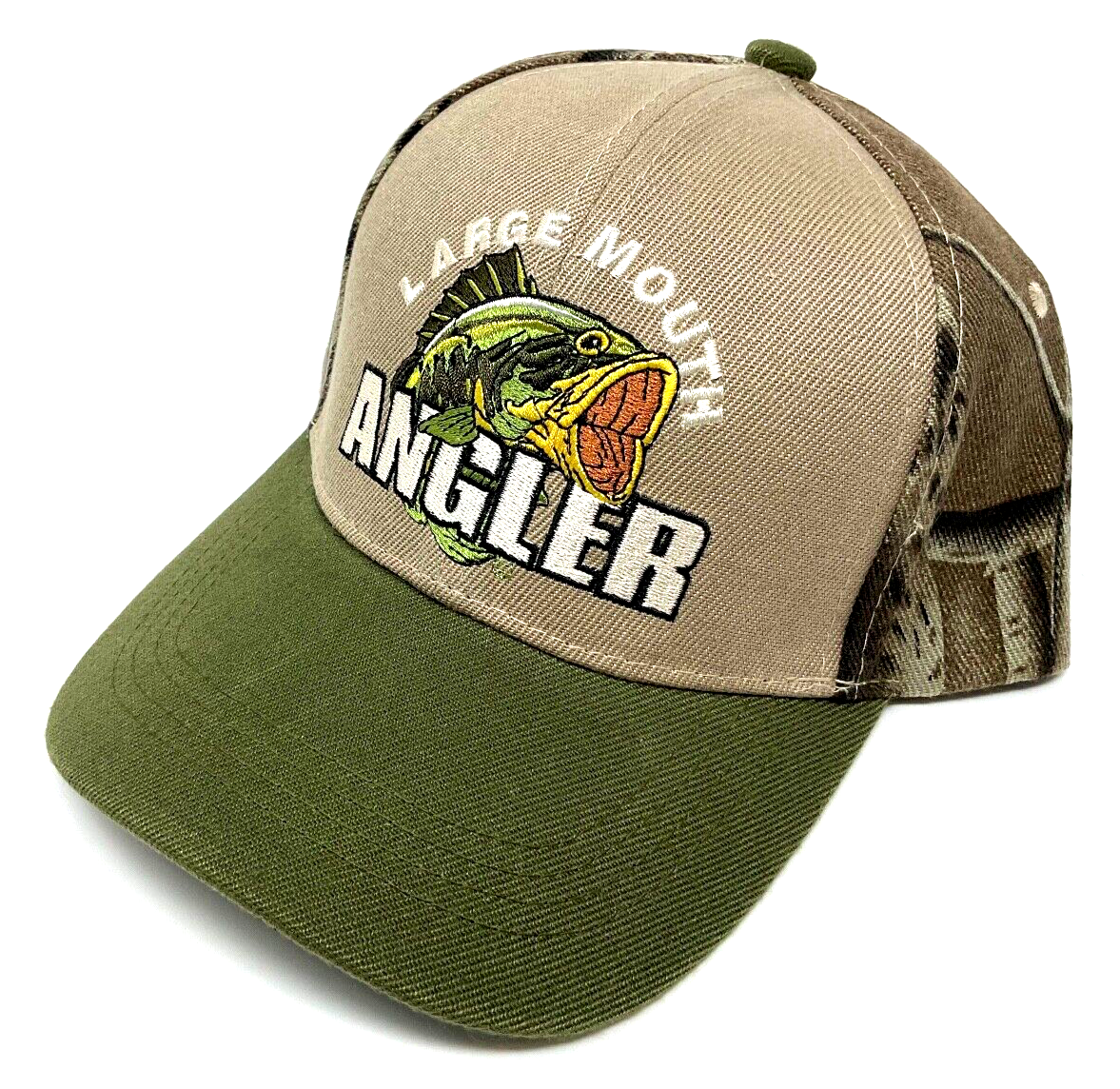 LARGE MOUTH ANGLER BASS FISHING CAMOUFLAGE OUTDOOR CURVED BILL HAT CAP ...