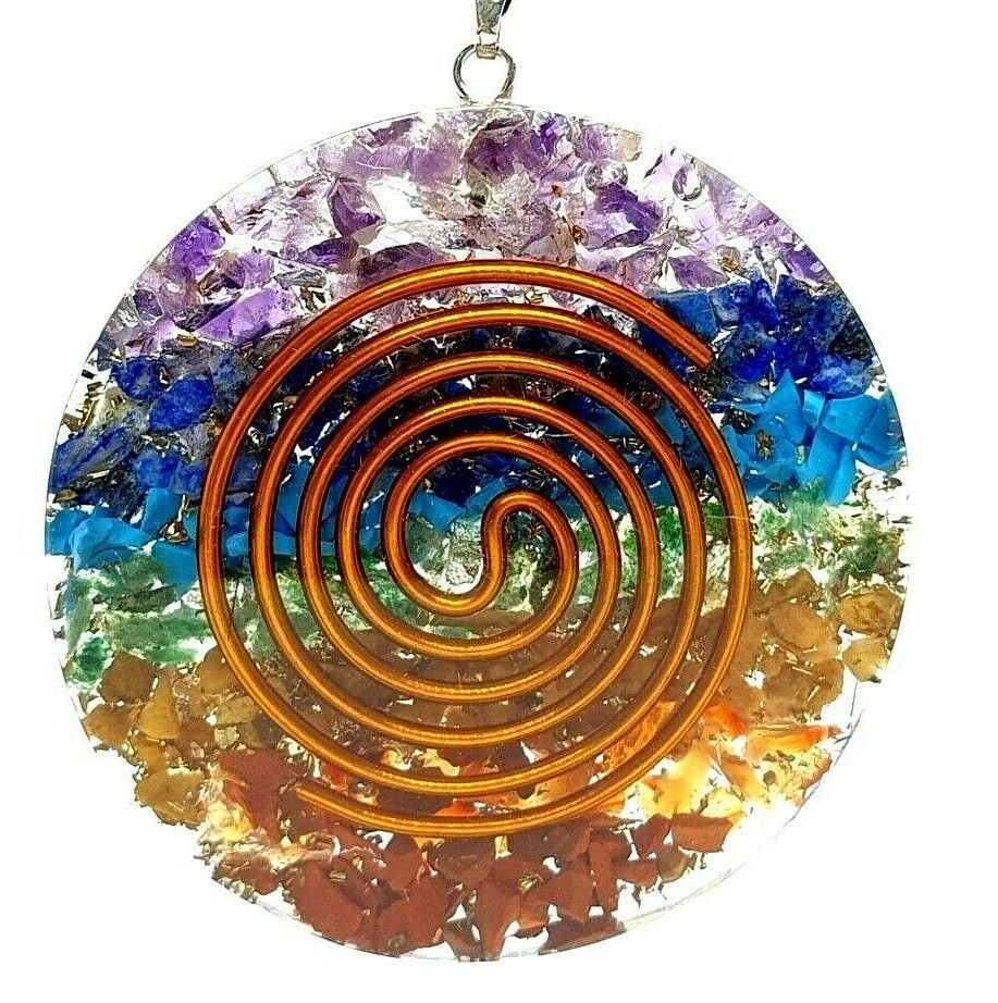 Orgone 7 Chakra Pendant Necklace Reiki Copper Double Coil Healing Round ...