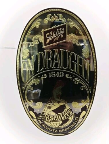 SCHLITZ Mirror Bar Advertising Alcohol Sign 1972 On Draught Rare Vtg ...