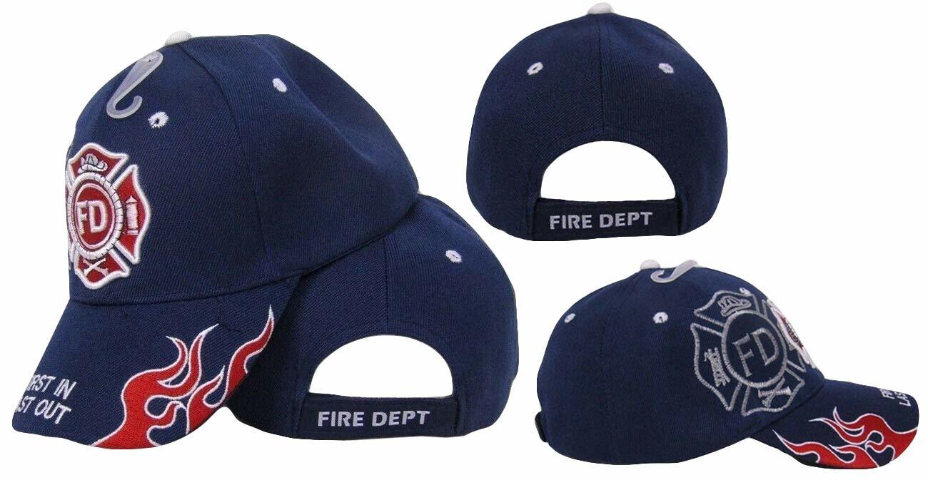 Fire Department Dept FD Emblem First in Last Out Flames On Bill Navy ...