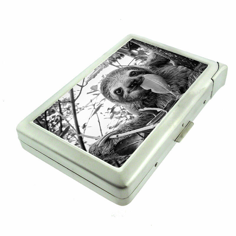 Cute Sloth Images D9 100s Size Cigarette Case With Built In Lighter Wallet Cases
