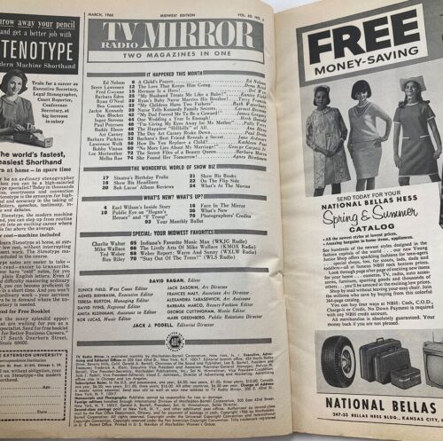 VTG TV Radio Mirror Magazine March 1966 Jackie Kennedy and Dan Blocker ...