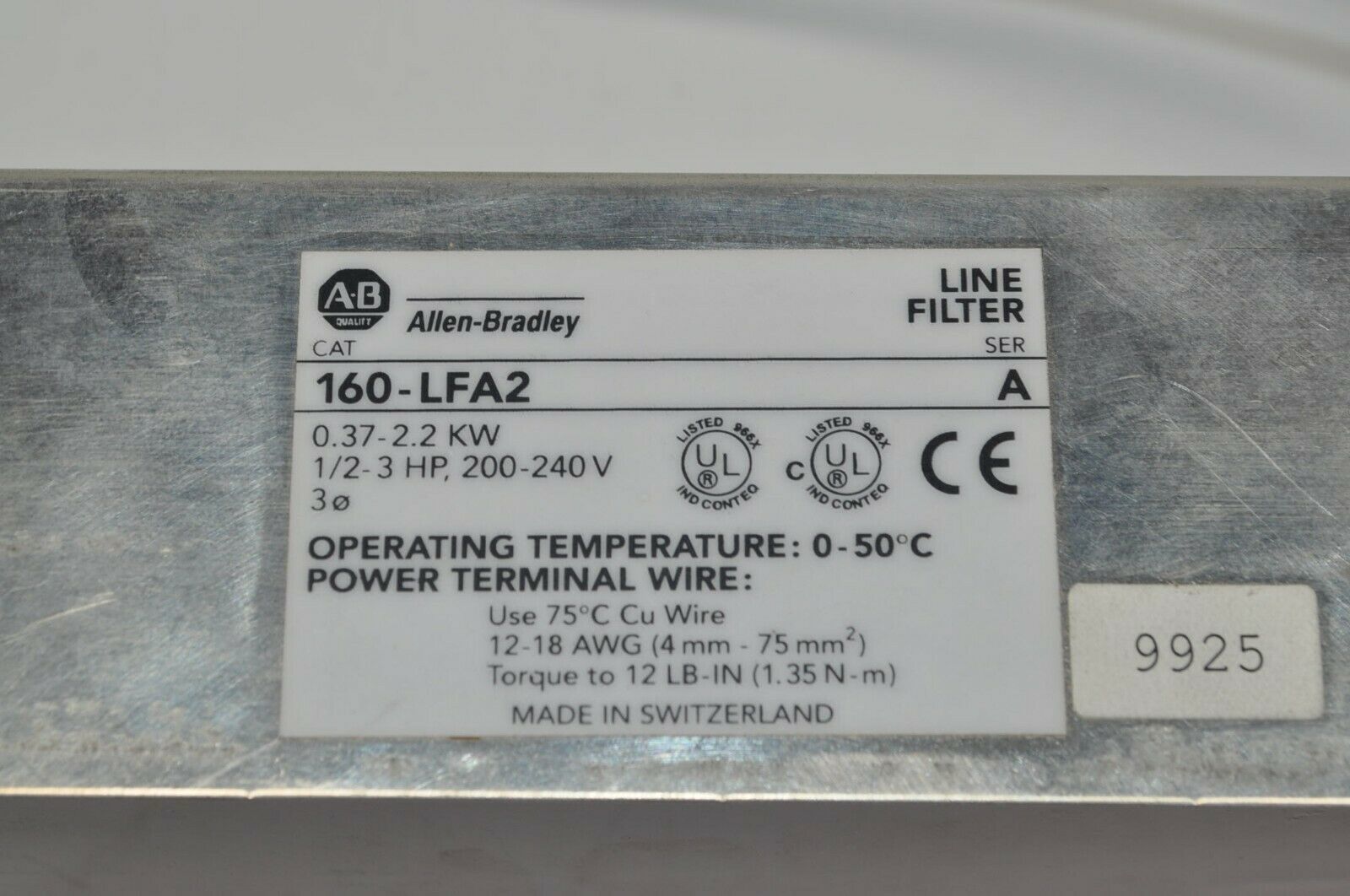Allen Bradley 160-LFA2 Ser. A Line Filter Module .37-2.2KW 1/2-3 HP 200 ...