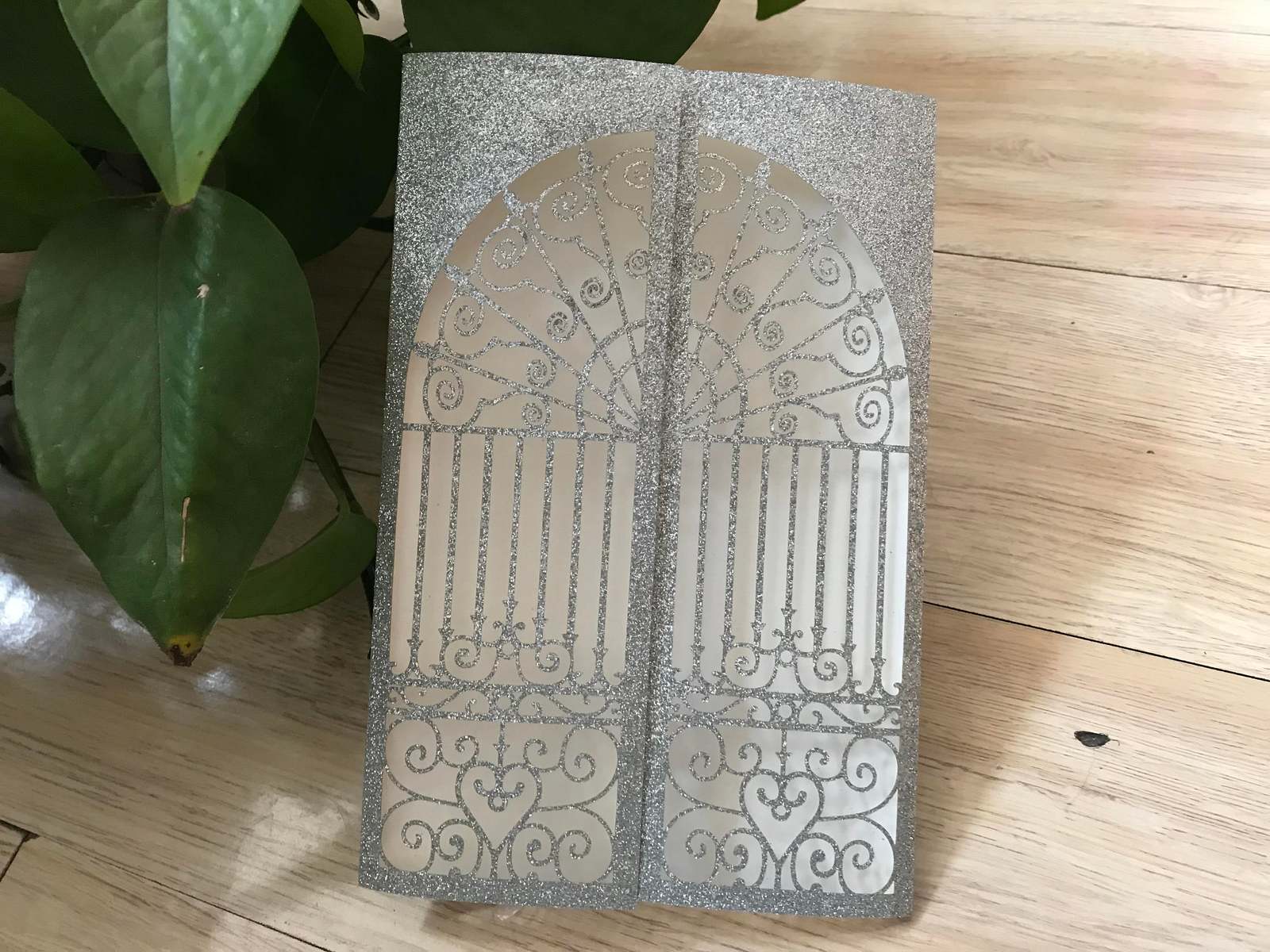 50pieces Glitter Silver Laser Cut Wedding Cards,Gate Wedding Invitation ...
