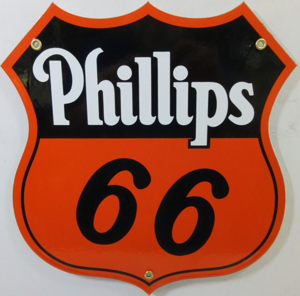 Phillips 66 Shield Shape Porcelain Metal Sign - Gas & Oil