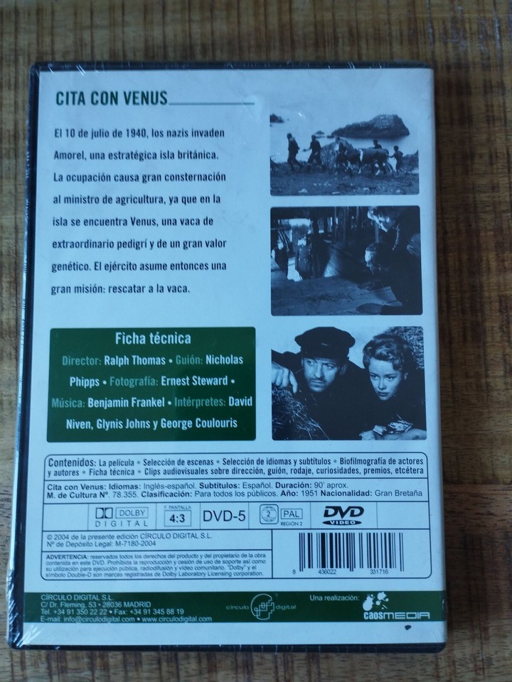 Citation con Venus David Niven Ralph Thomas - DVD Region 2 Spanish ...