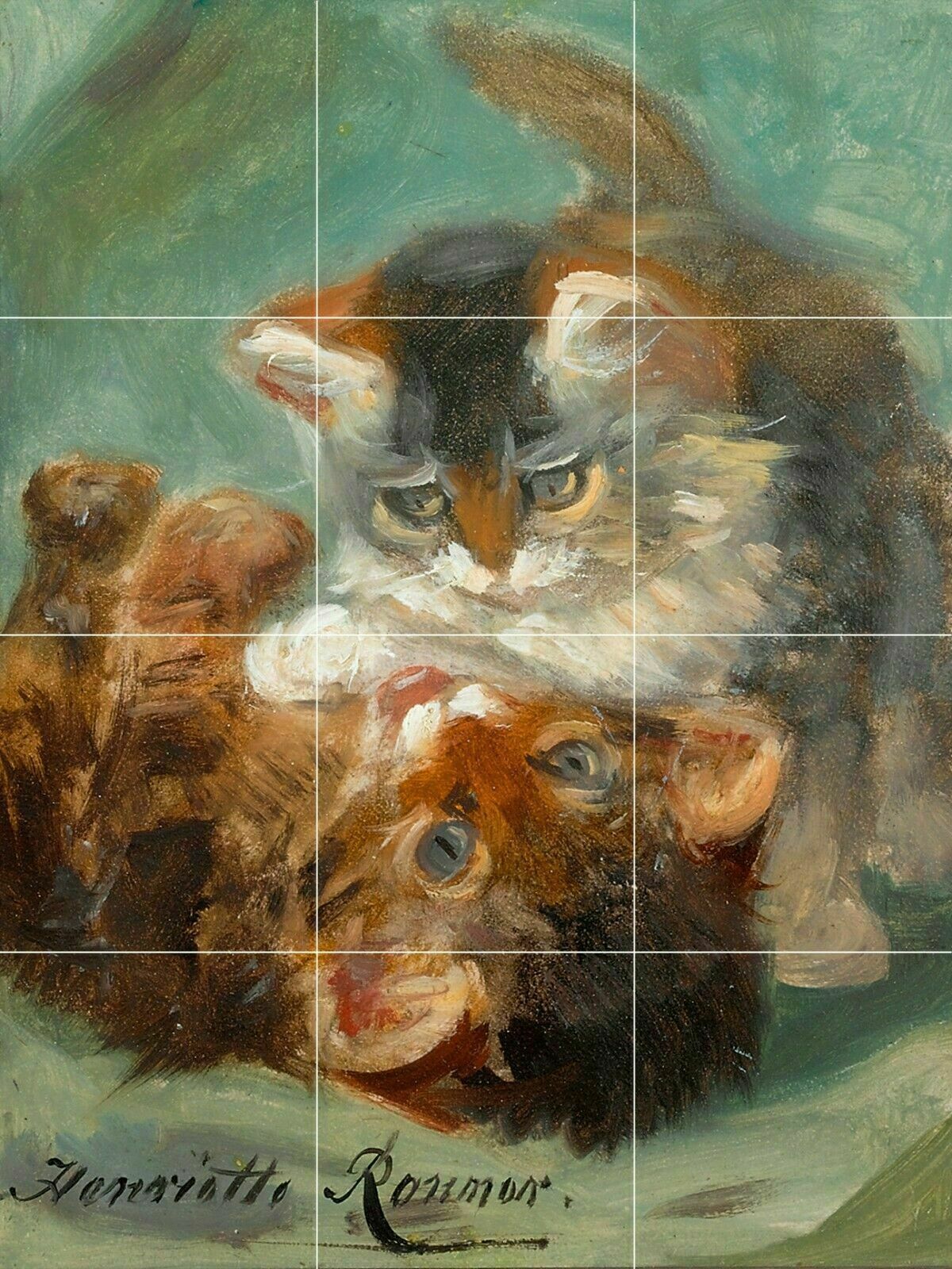 playful kittens cat fun antique painting ceramic tile mural backsplash ...