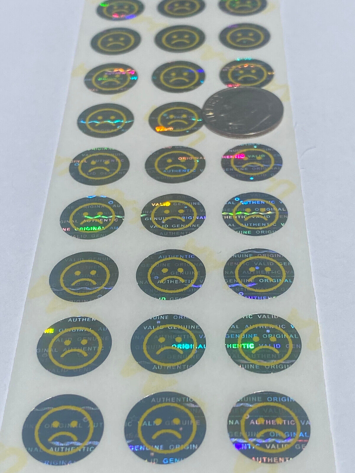 100 SAD FACE-.50 INCH ROUND SECURITY HOLOGRAM LABELS STICKERS SEALS ...