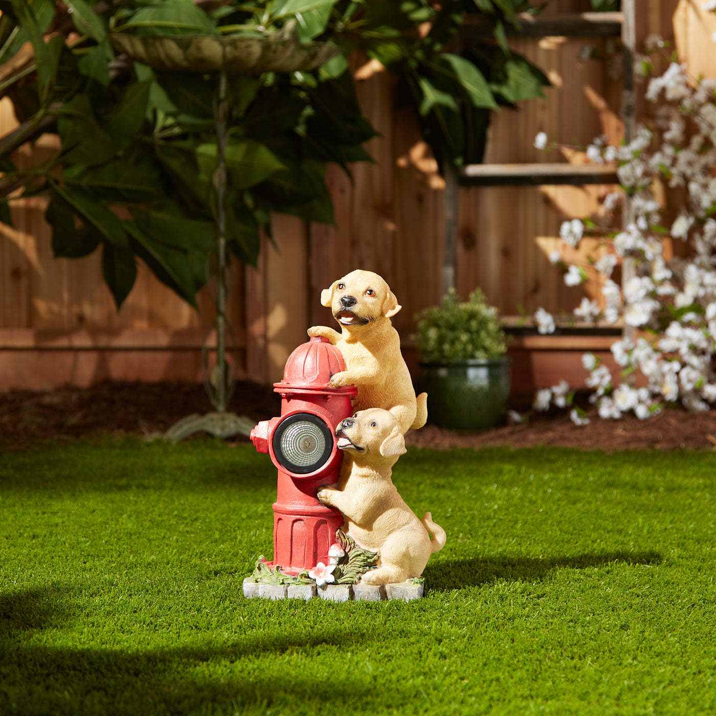 DOGS and FIRE HYDRANT SOLAR STATUE - Gnomes & Sprites