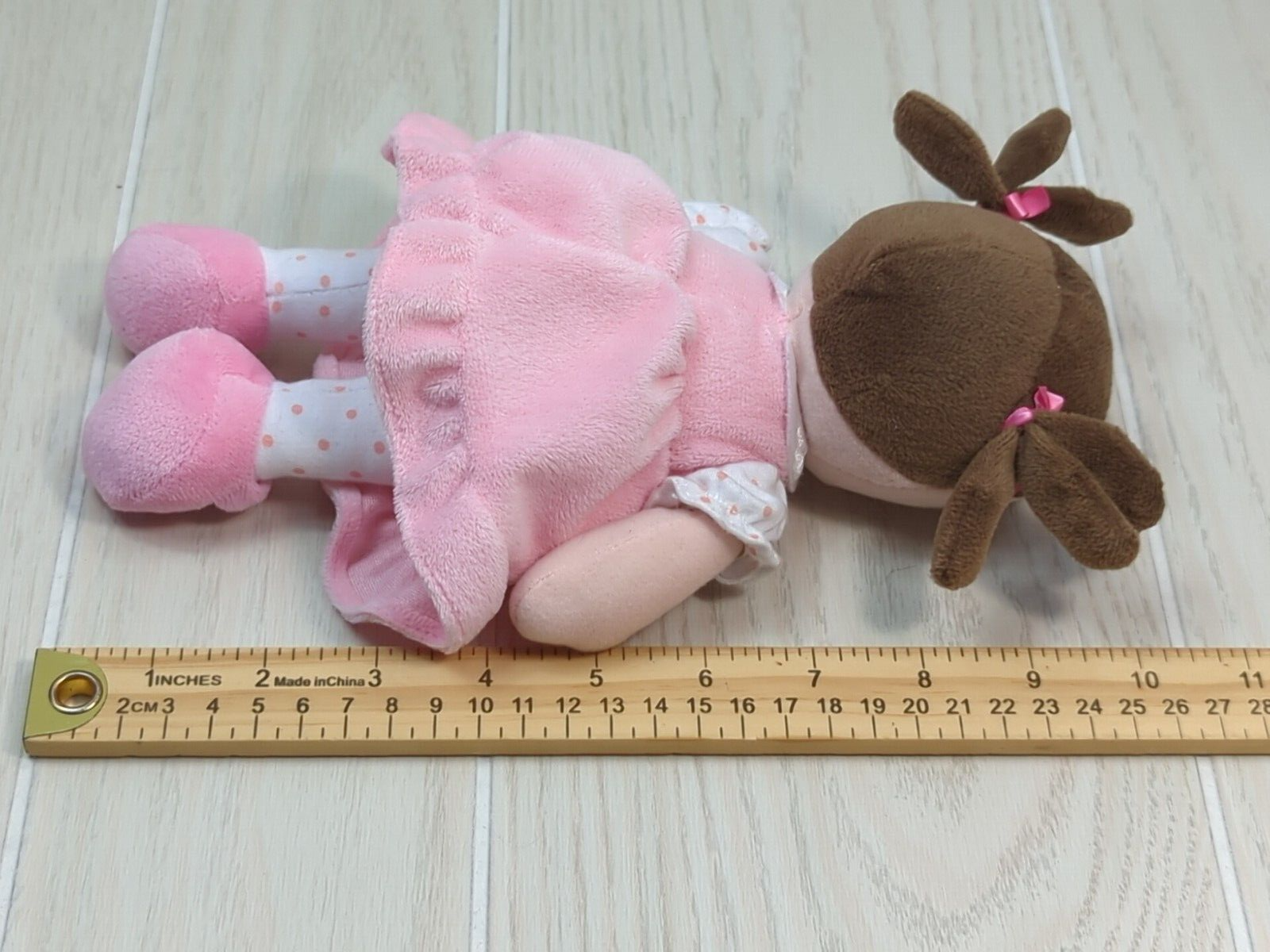 Prestige Bab Small Plush Soft Baby doll brown hair pink dress cupcake ...