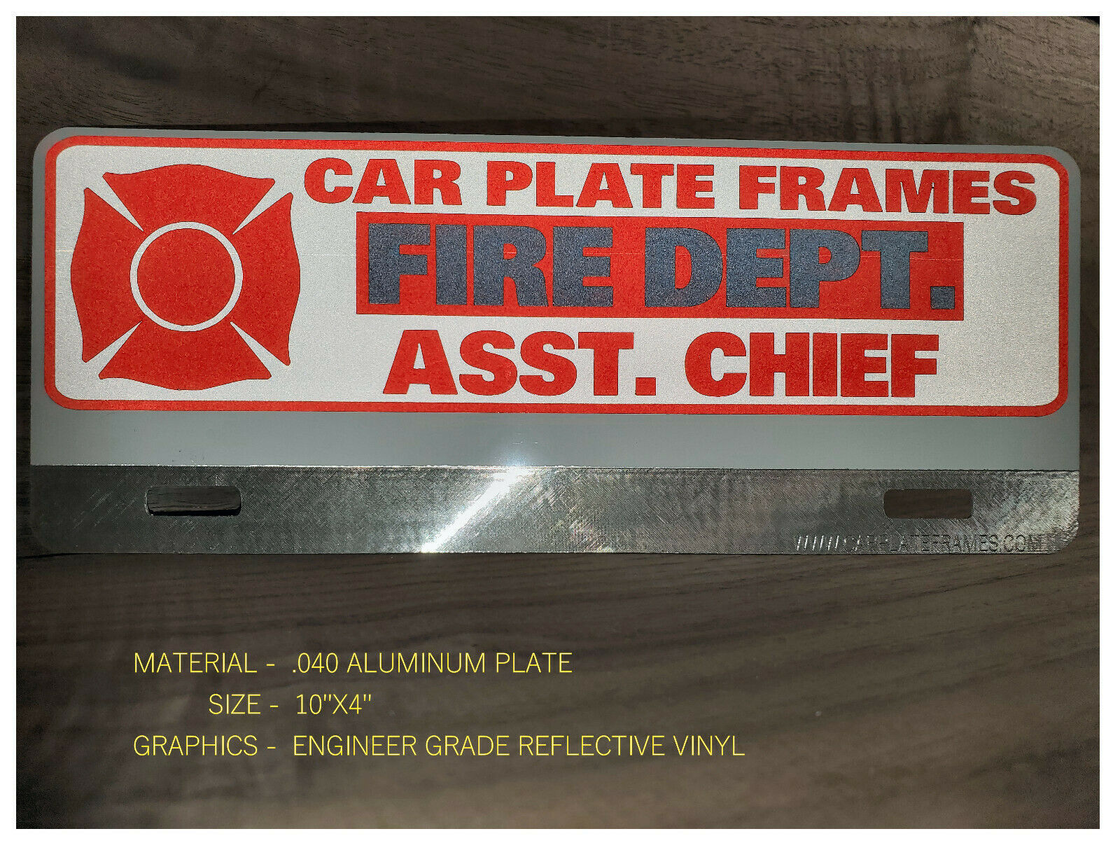 10"X4" METAL REFLECTIVE Firefighter EMT FIRE License Plate frame Topper ...