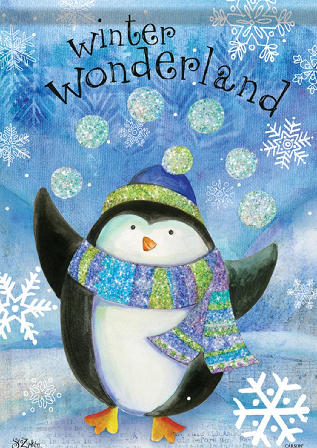 Winter Wonderland Penguin House Flag - 2 Sided Message, 28" x 40" - Flags