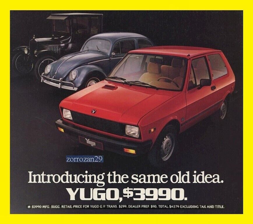 1986 YUGO GV SEDAN w.FORD Model T &VW BEETLE VINTAGE COLOR SALES ...
