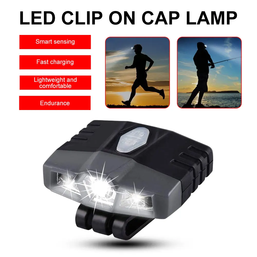 Rechargeable Headlamp Hand-waving Sensor Headlight Clip on Cap Light ...