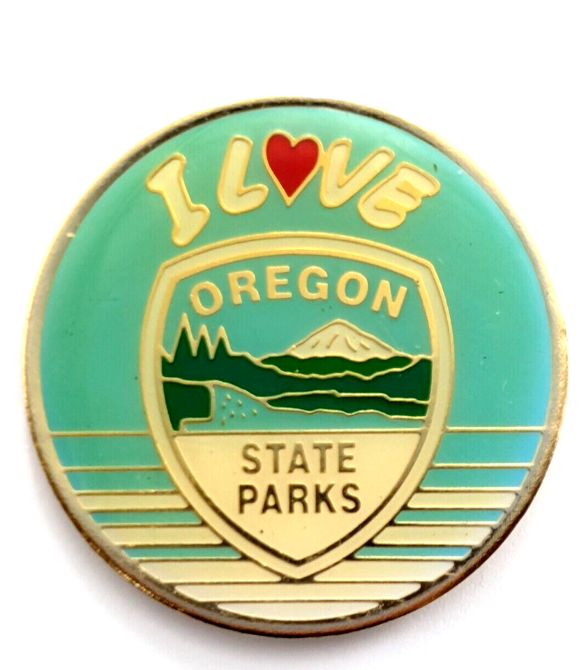 VTG I Love Oregon State Parks Enamel Pin - Mountain River Shield ...