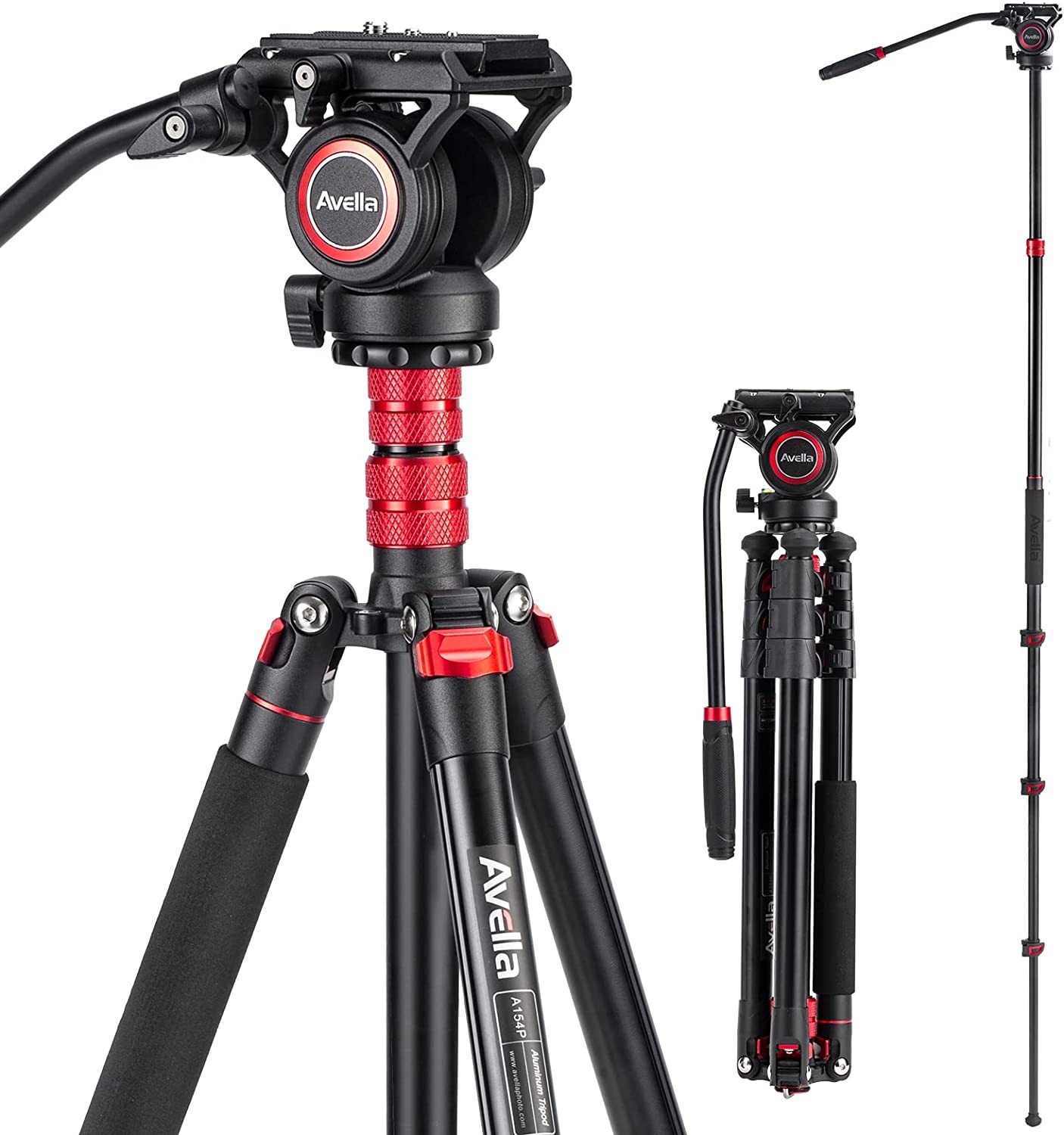 Fluid Head Tripod, Avella A154P Video Camera Tripod Monopod Aluminium ...