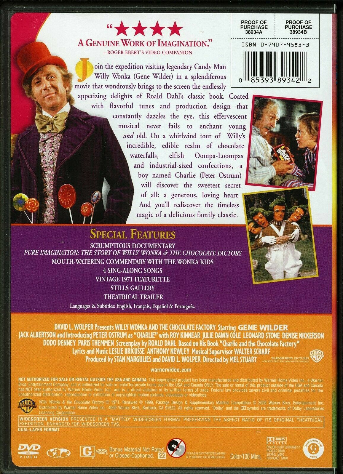 WILLY WONKA & THE CHOCOLATE FACTORY DVD GENE WILDER WS - DVDs & Blu-ray ...