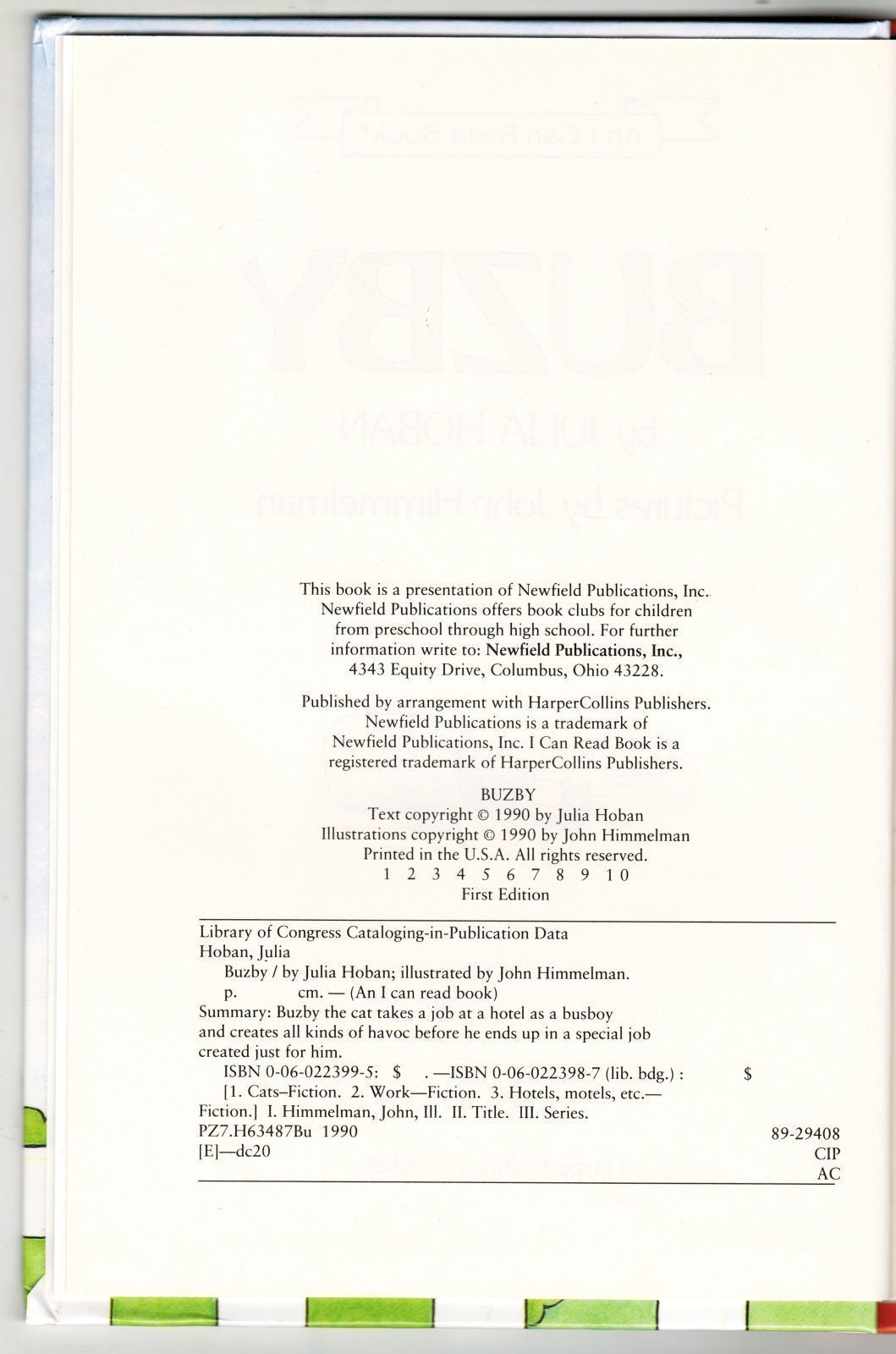 1990 Buzby The Cat Julia Hoban 1st Ed HC An I Can Read Children's Book ...