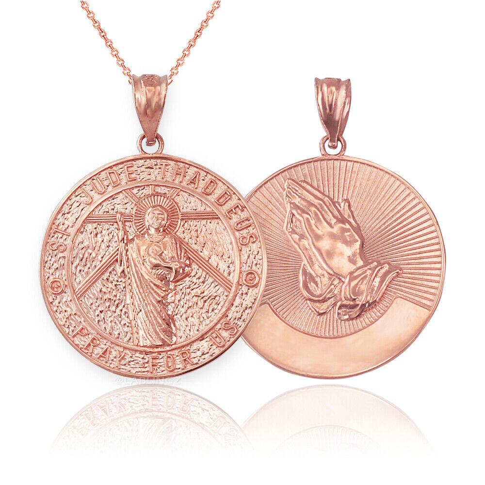 Rose Gold St. Jude Reversible Pray Medal Pendant Necklace - Necklaces ...