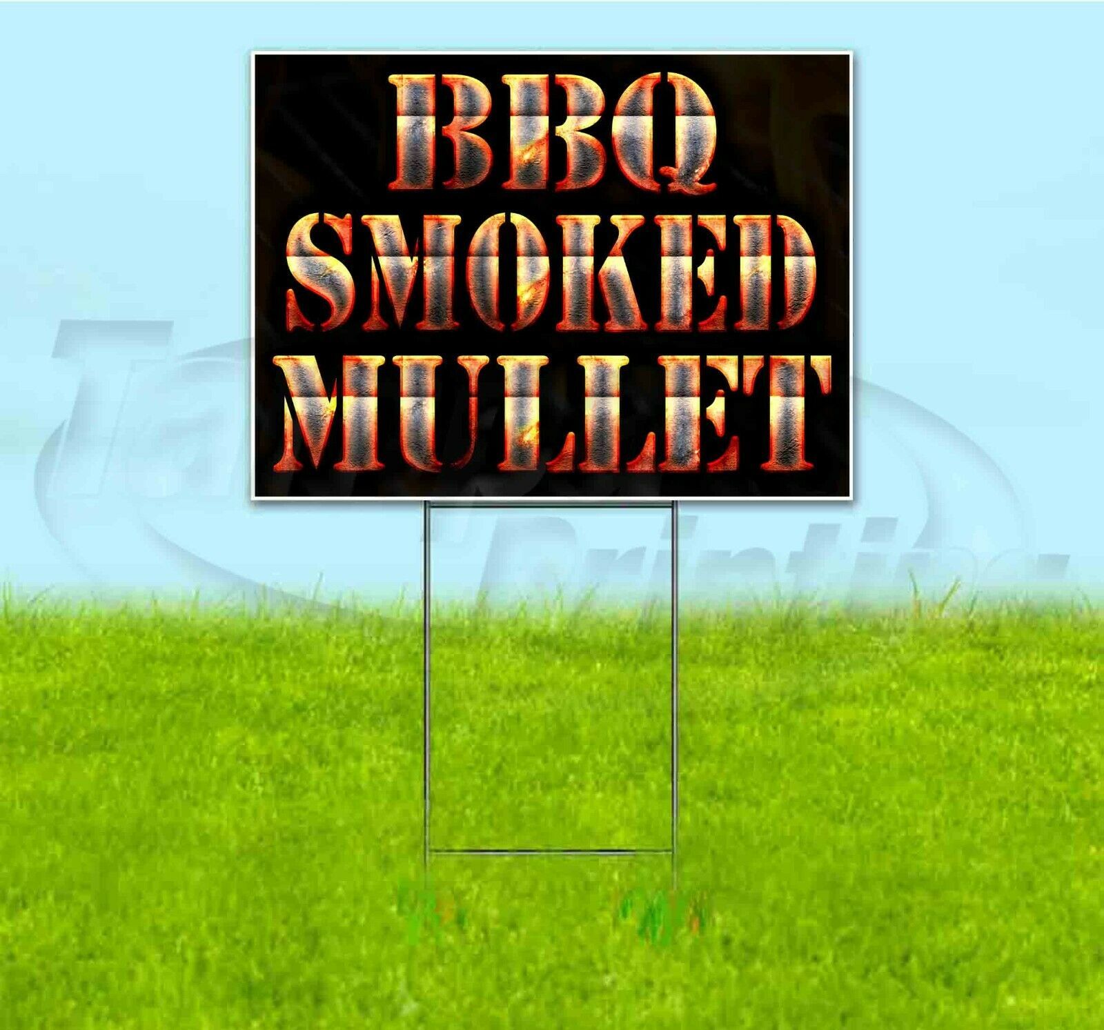 BBQ SMOKED MULLET 18x24 Yard Sign WITH STAKE Corrugated Bandit BUSINESS ...
