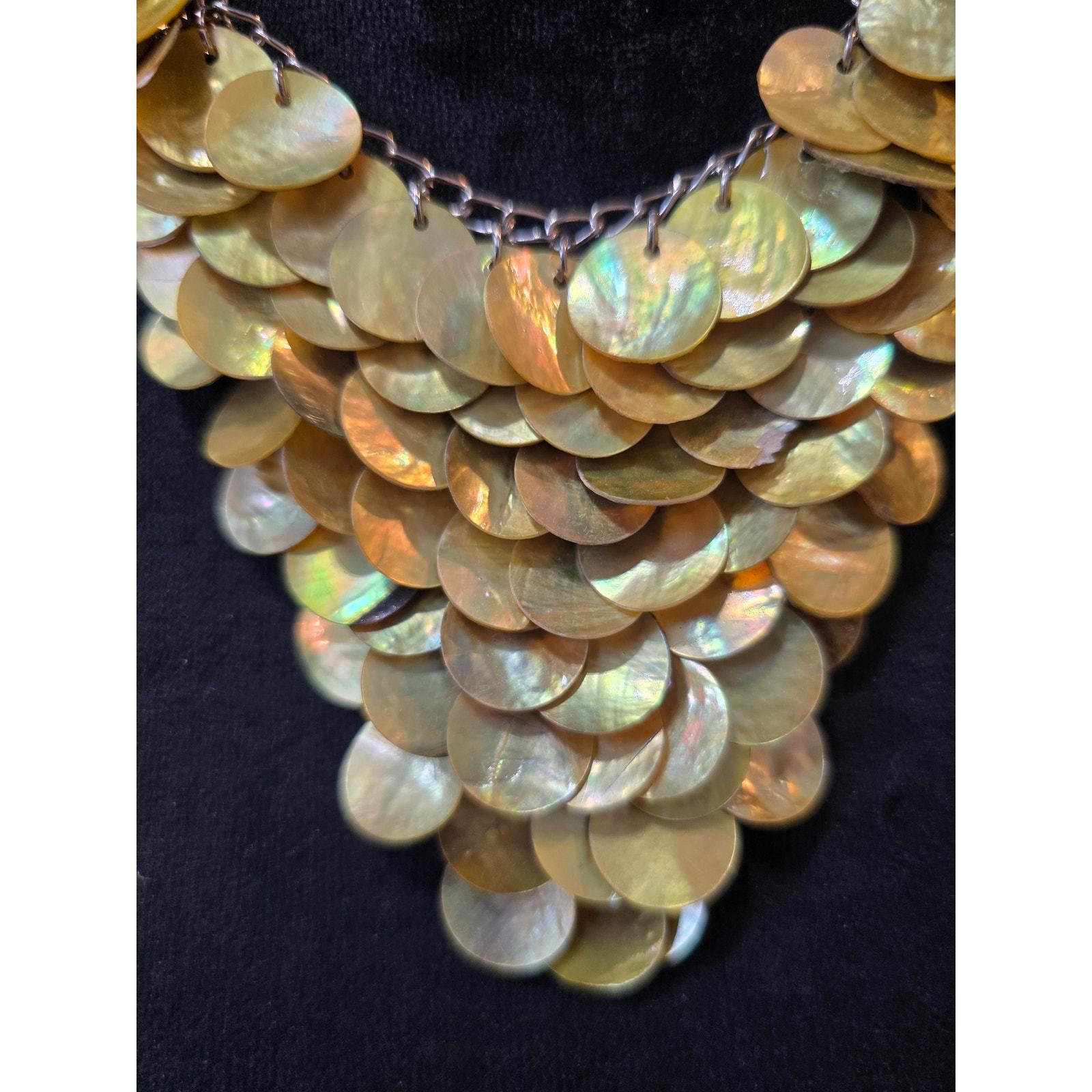 Women's Yellow Shell Disc Bib Necklace with Lobster Clasp Statement ...