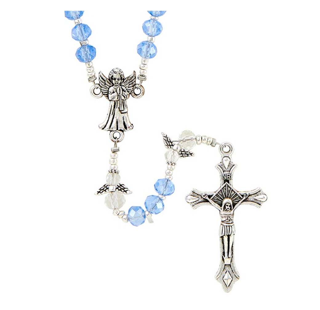 Boy's Blue Guardian Angel Rosary Angel Our Father Beads Baptism First ...