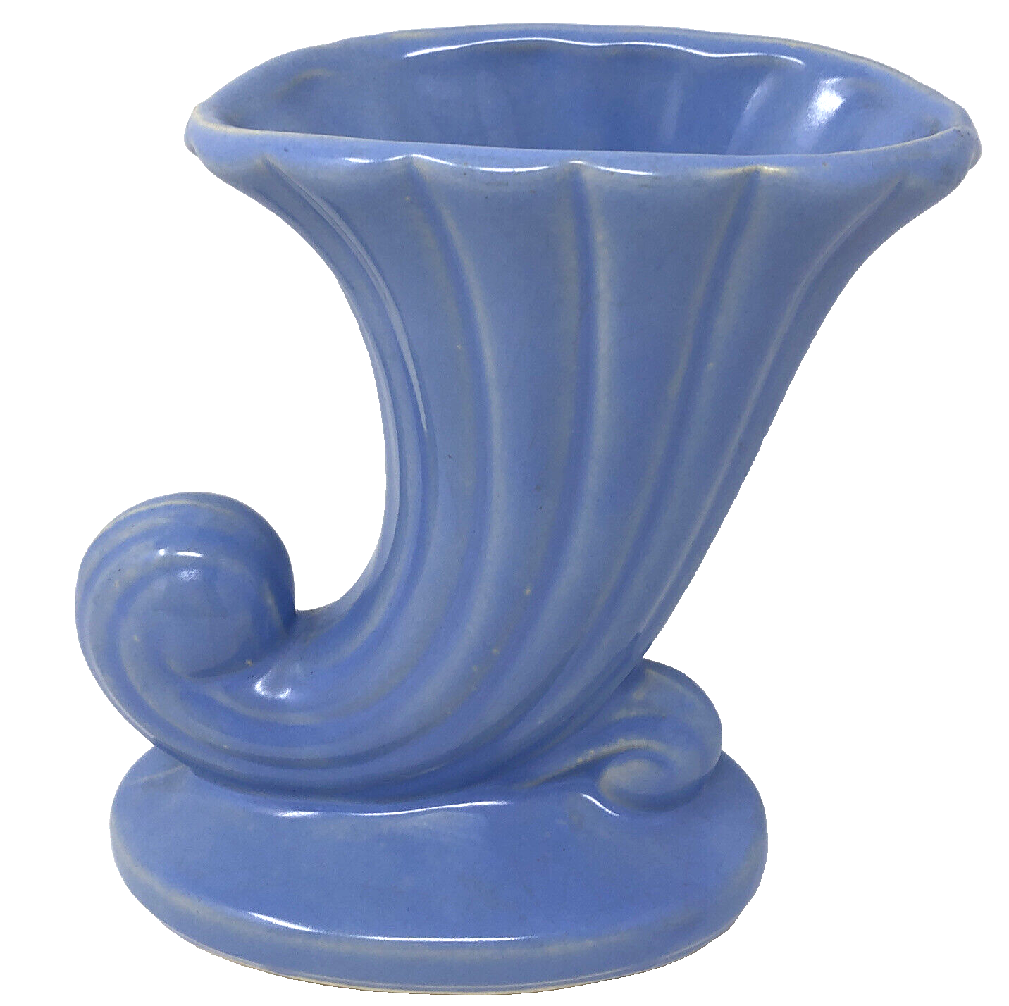 Vintage Shawnee Pottery Cornucopia Vase Pastel Blue Glazed Fluted 6.5 ...