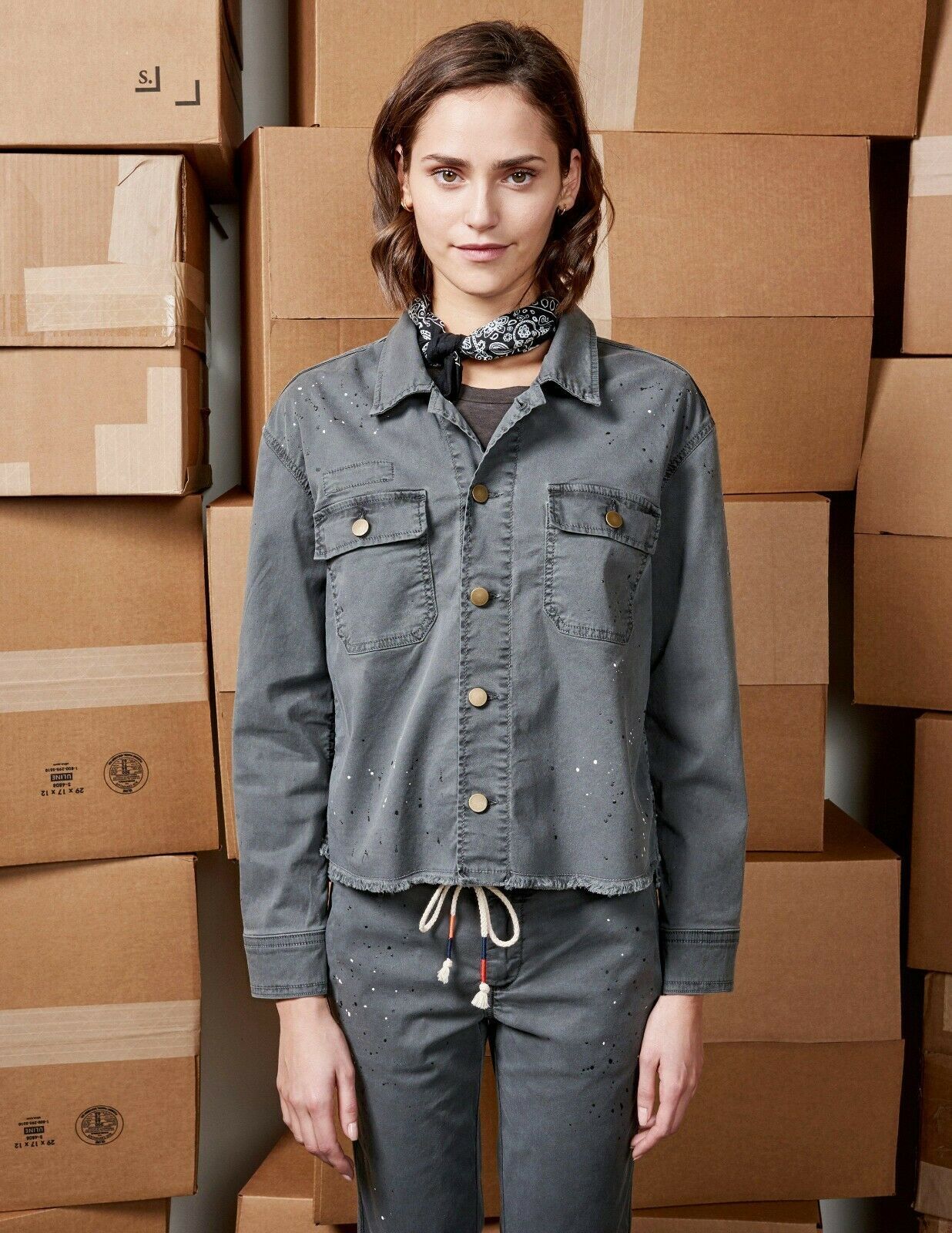 Sundry Paint Splatter Shirt Jacket Grey ( 1 ) - Tops