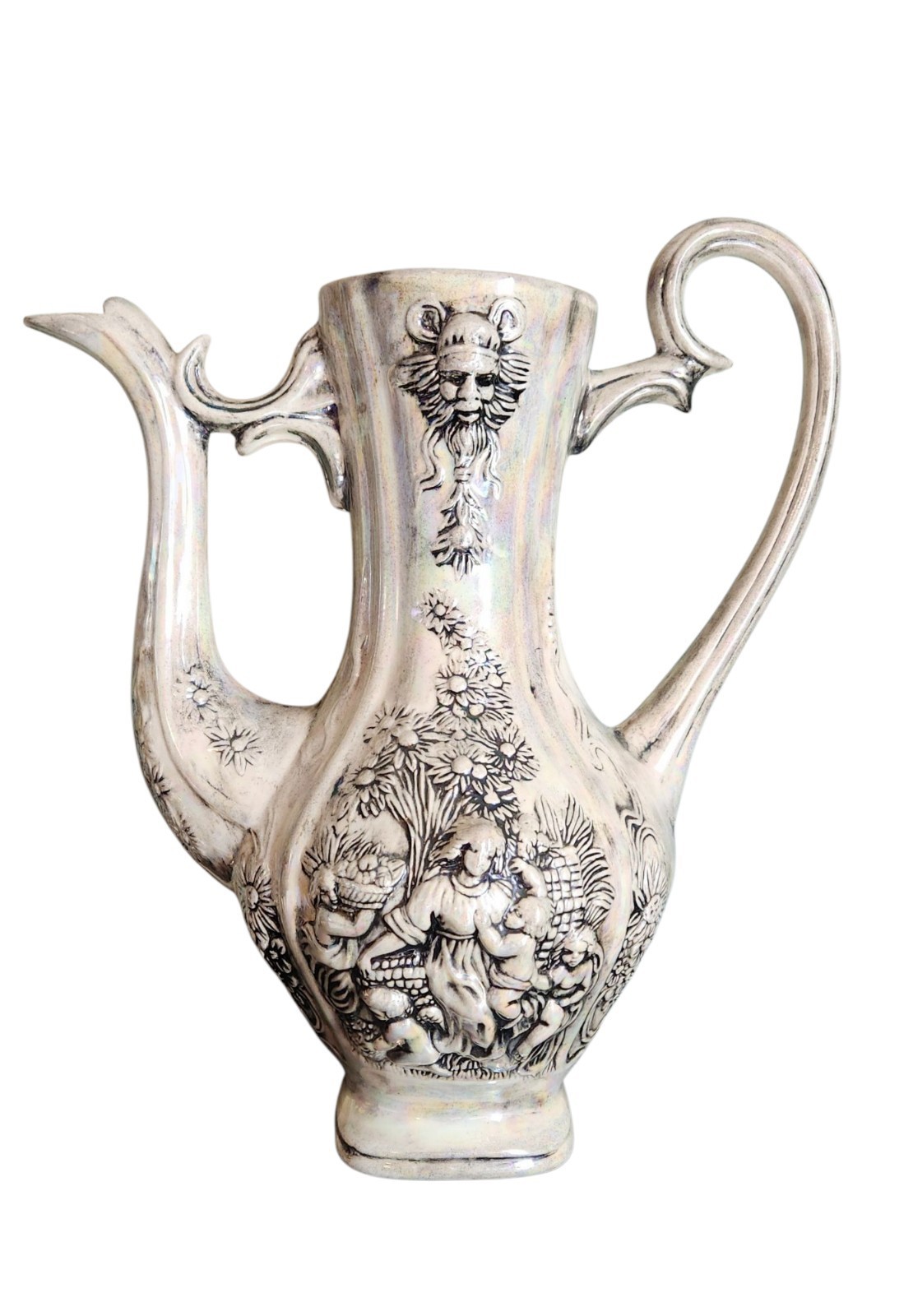 VINTAGE Majolica Server/Pitcher IRIDESCENT ORNATE WITH GOLD ACCENTS ...
