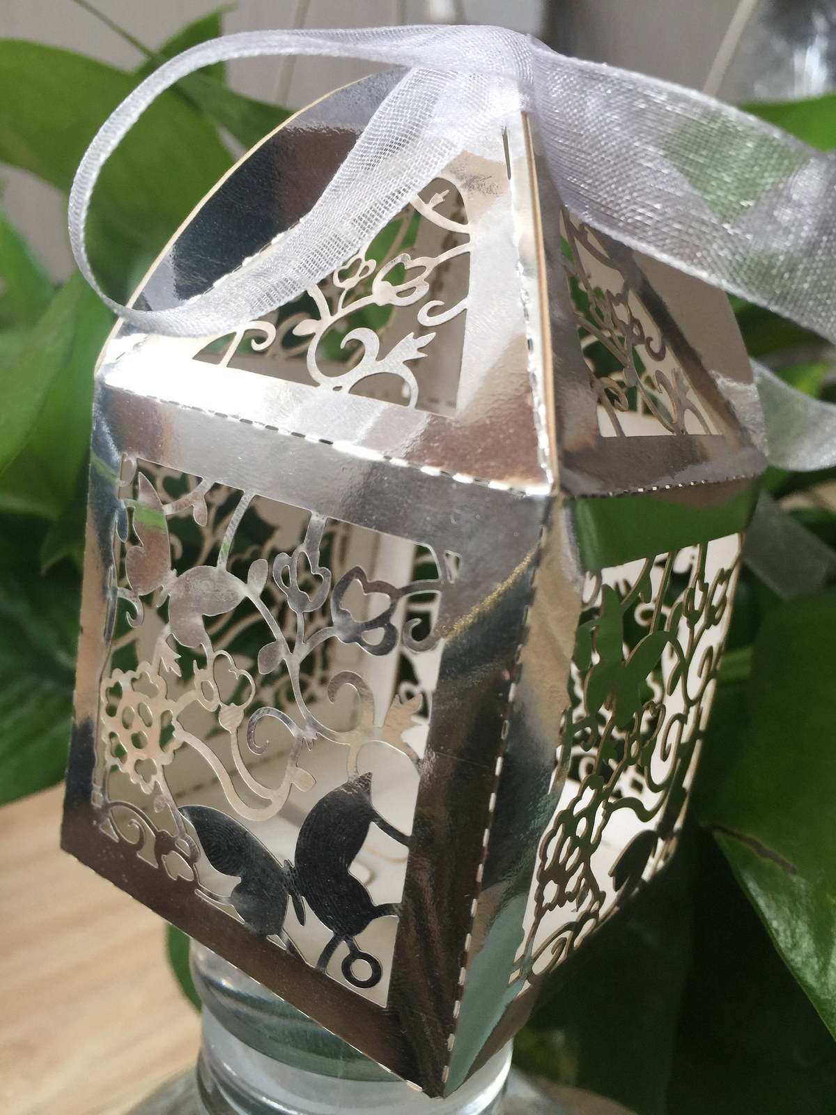 100pcs Metallic Silver Gift Packaging Box with ribbon,Laser Cut Favor ...